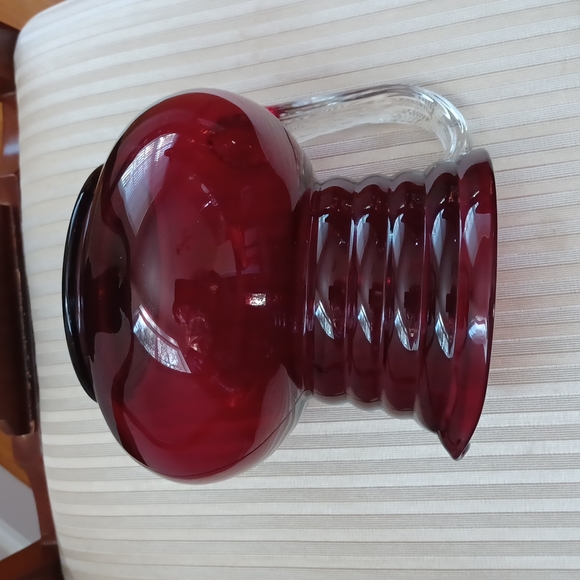 Dining | Vintage Red Glass Pitcher With Clear Glass Applied Handle ...